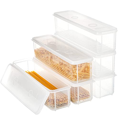 ZENFUN Set of 6 Pasta Storage Containers with Lid, Airtight Spaghetti Noodle Holder Rectangular Chopstick Storage Box Sealed Noodle Canisters for Refrigerator, Kitchen Pantry, 3 x 12 x 3 Inches