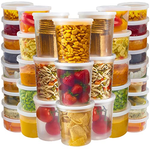 Quunoot [83 Packs, 3 Sizes] Deli Food Storage Containers with Lids - 32oz, 16oz, 8oz Deli Food Containers with Spoons and Labels, BPA Free | Leak-Proof | Microwave Dishwasher Freezer Safe