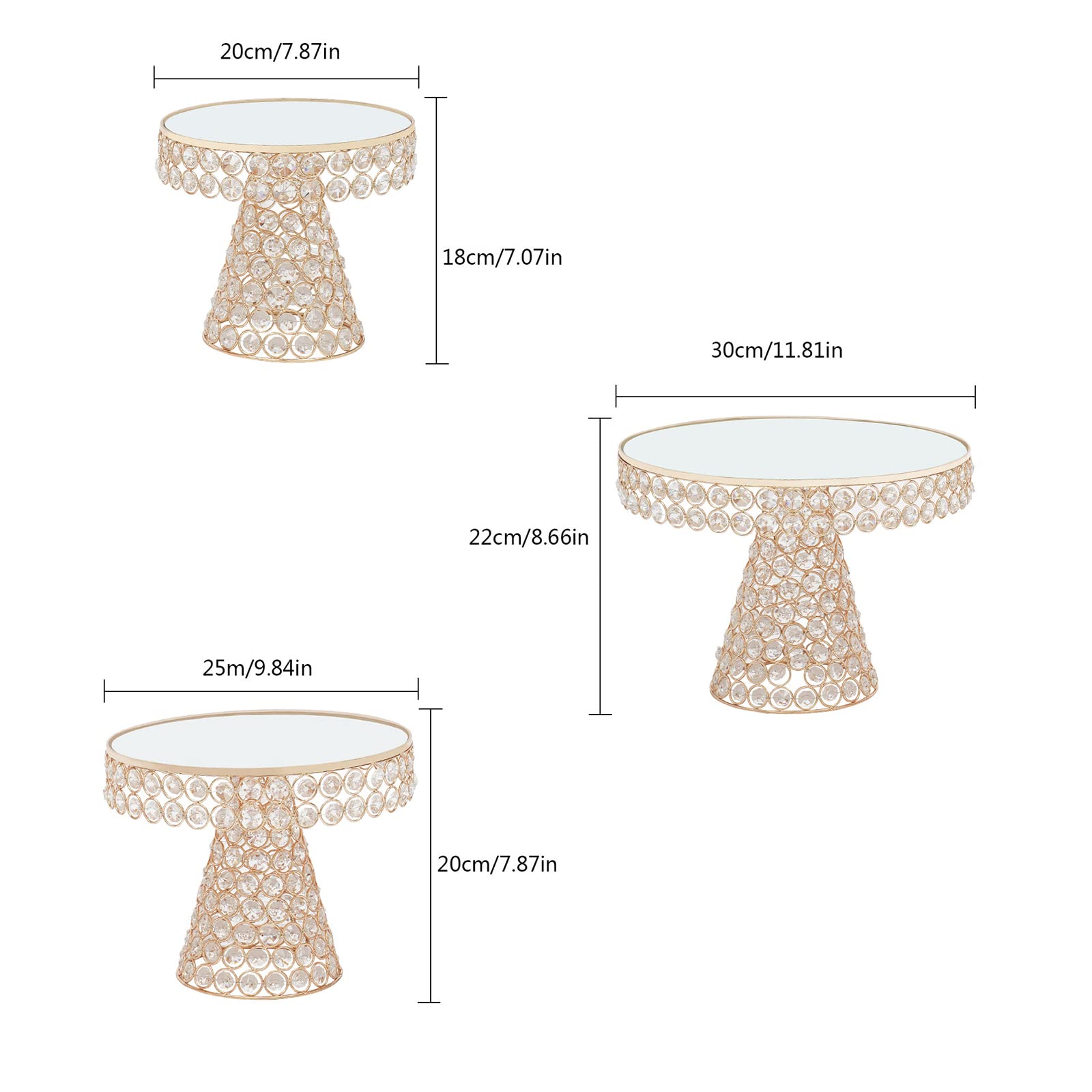 Crystal Cake Stand, Iron Cake Holder with Mirror Dessert Display Plate Serving Tray Cheese Pastry Candy Fruite Display Plate Tray Serving Platter for Birthday Wedding Party Decoration
