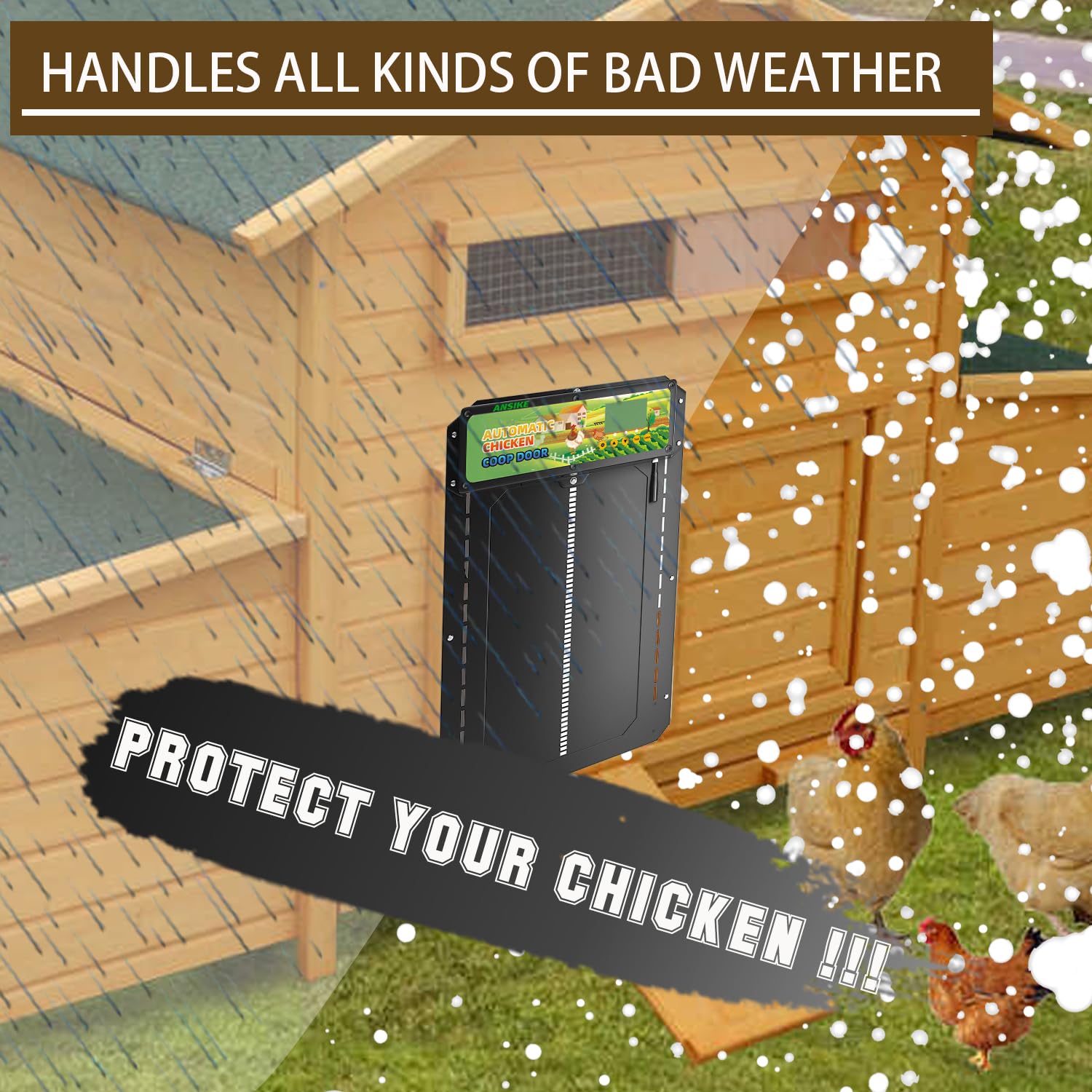 ANSIKE Automatic Chicken Coop Door APP Control Aluminum WiFi Chicken Coop Door Opener with Timer Programmable Light Sensor Poultry Remote Control 4 Power Supply Methods, Built-in Battery Black