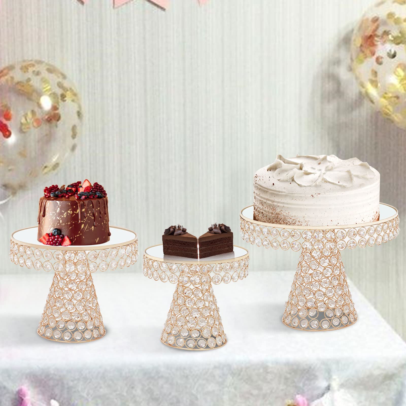 Crystal Cake Stand, Iron Cake Holder with Mirror Dessert Display Plate Serving Tray Cheese Pastry Candy Fruite Display Plate Tray Serving Platter for Birthday Wedding Party Decoration