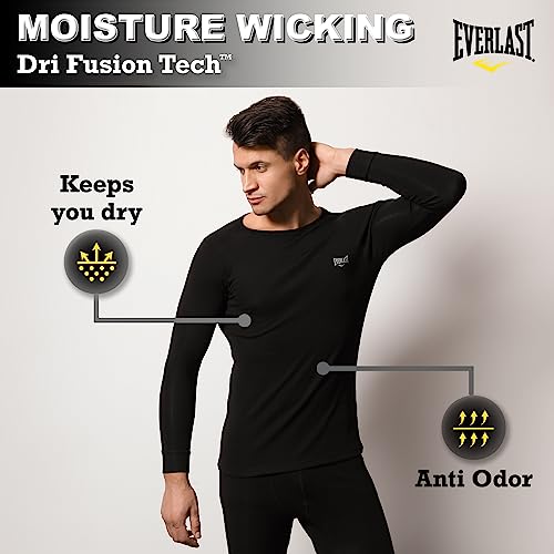 Everlast Mens Base Layer Set - Warm Underlayer Pants & Shirt - Lightweight Cold Weather Inner Wear - Full Body Winter Gear, Long Underwear & Pajamas, Medium Blue, Large