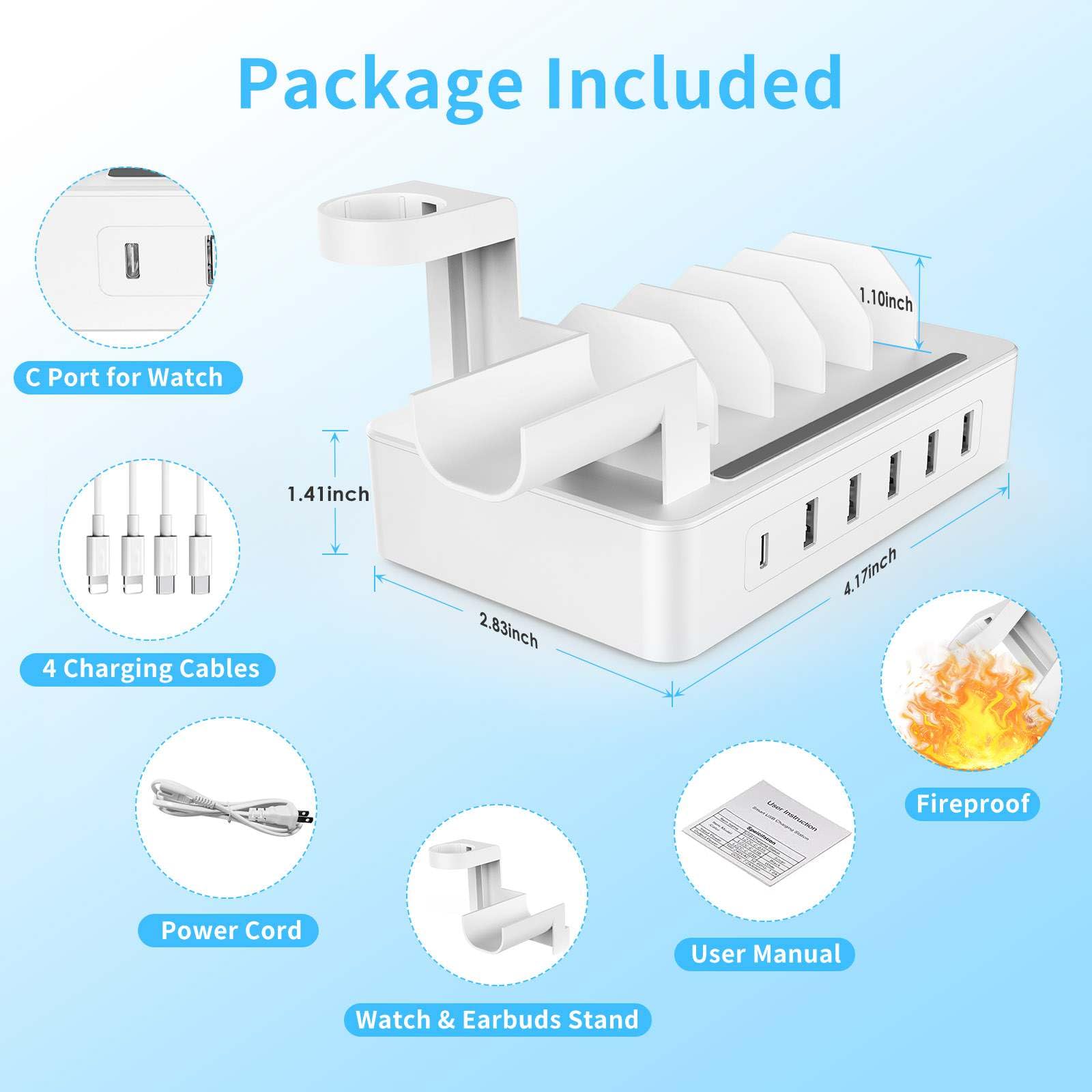 Multiple Charging Station Charger Station - Presents for Him Her Charging Station for Multiple Devices, 6 Ports USB Charging Dock for Phone|Earhead|Watch Stand, Fast Docking Station