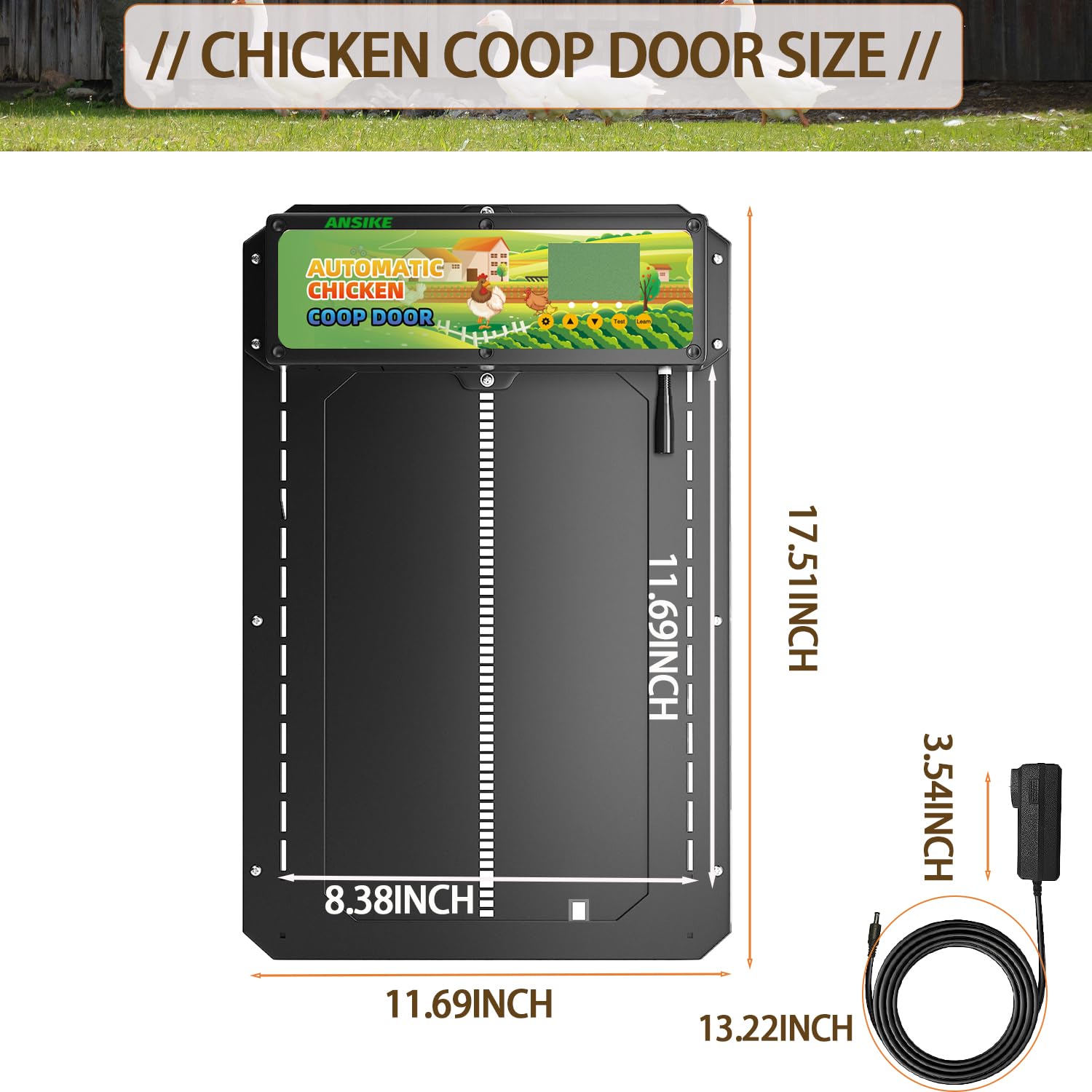 ANSIKE Automatic Chicken Coop Door APP Control Aluminum WiFi Chicken Coop Door Opener with Timer Programmable Light Sensor Poultry Remote Control 4 Power Supply Methods, Built-in Battery Black