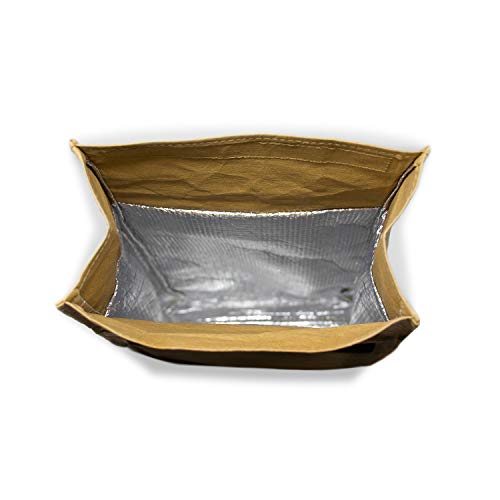 ZENPAC Insulated Lunch Bag - Small Lunch Bags for Men & Women, Designer Lunch Tote, Trendy Washable Kraft, Reusable, Leakproof & Waterproof Fabric with Fold Over Sealable Top for Work - 8.5x4.5x12