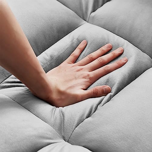YOUMU Sleeper Sofa Couch w/Pull Out Bed, 55" Modern Velvet Convertible Sleeper Sofa Bed, Small Love seat Sofa Bed w/Pillows & Side Pockets for Small Space, Living Room, Apartment (Grey,55")