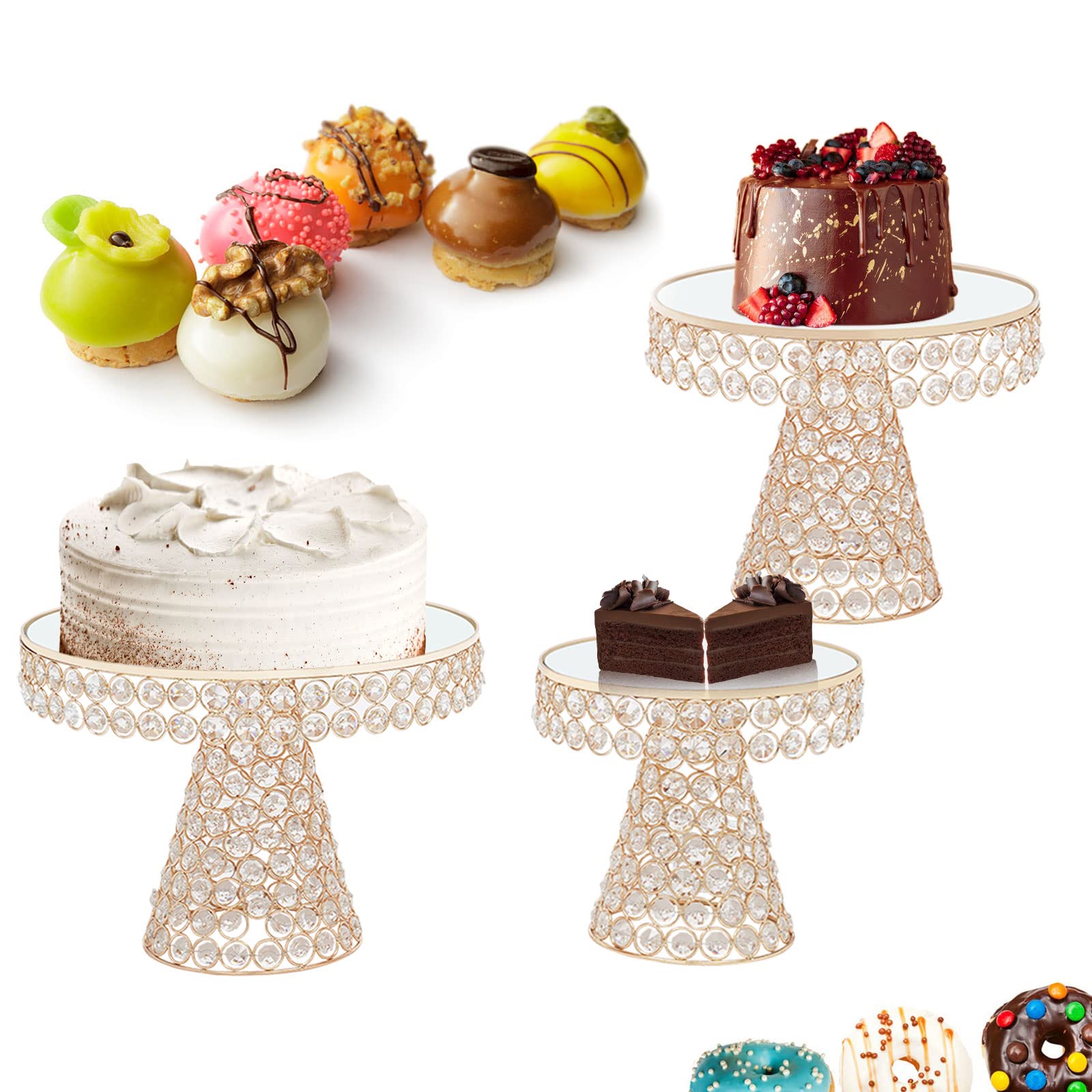 Crystal Cake Stand, Iron Cake Holder with Mirror Dessert Display Plate Serving Tray Cheese Pastry Candy Fruite Display Plate Tray Serving Platter for Birthday Wedding Party Decoration