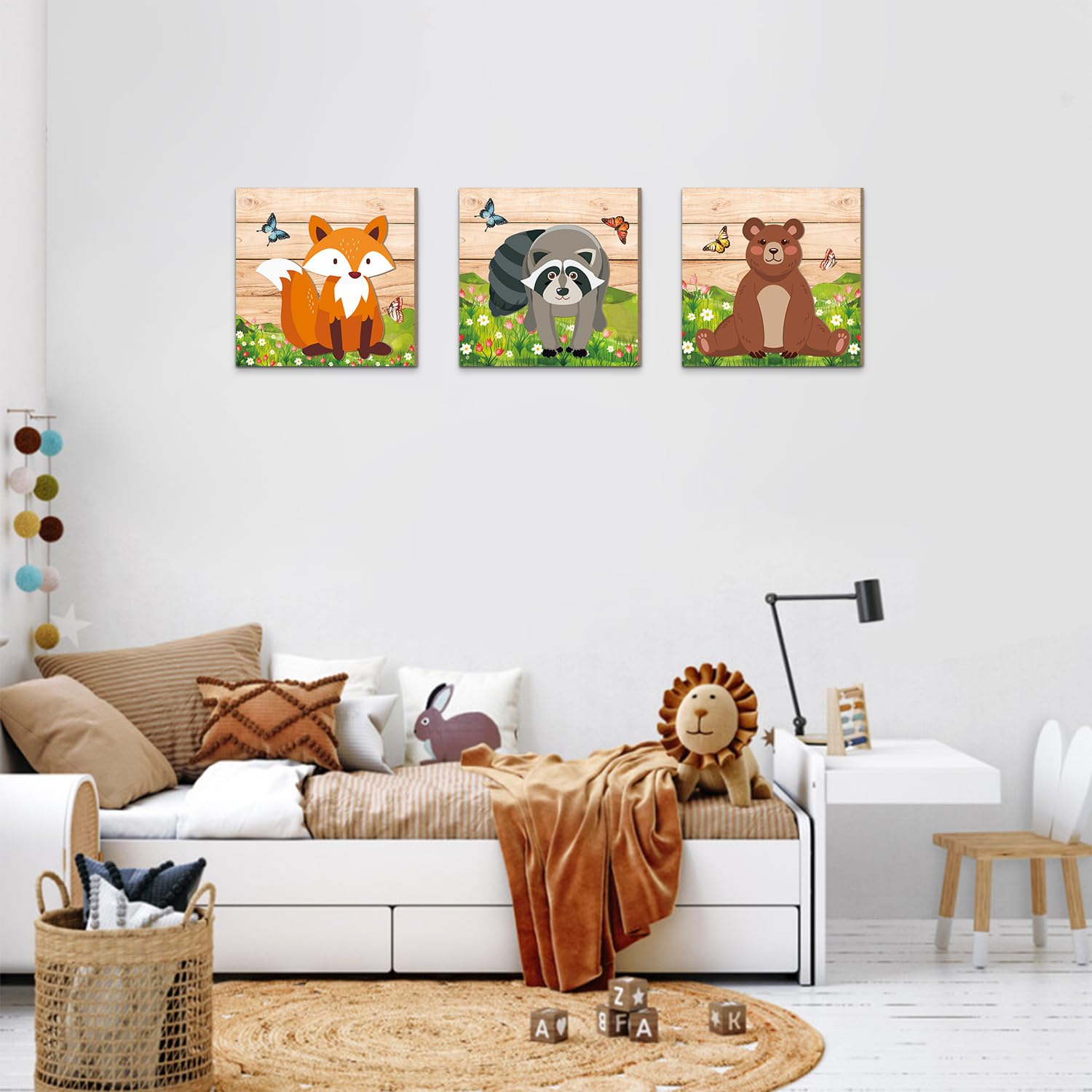 CAKIROTS 3D Woodland Nursery Decor for Bear Racoon and Fox Baby Boy Nursery Decor for Kids Bedroom, Baby Room Decor Gift