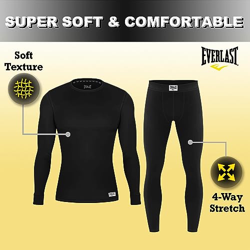 Everlast Mens Thermal Underwear Set - Warm Mens Thermal Shirt & Long Johns - Cold Weather Undershirt/Inner Pants - Insulated Winter Pajama, Black, X-Large