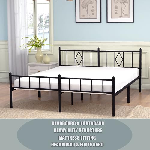 Emiosmt 14 Inch Bed Frame Full Size with Headboard and Footboard, Heavy Duty Metal Platform Full Bed Frame, Under Bed Storage Space, Steel Slat Support, No Box Spring Needed, Easy Assembly, Black