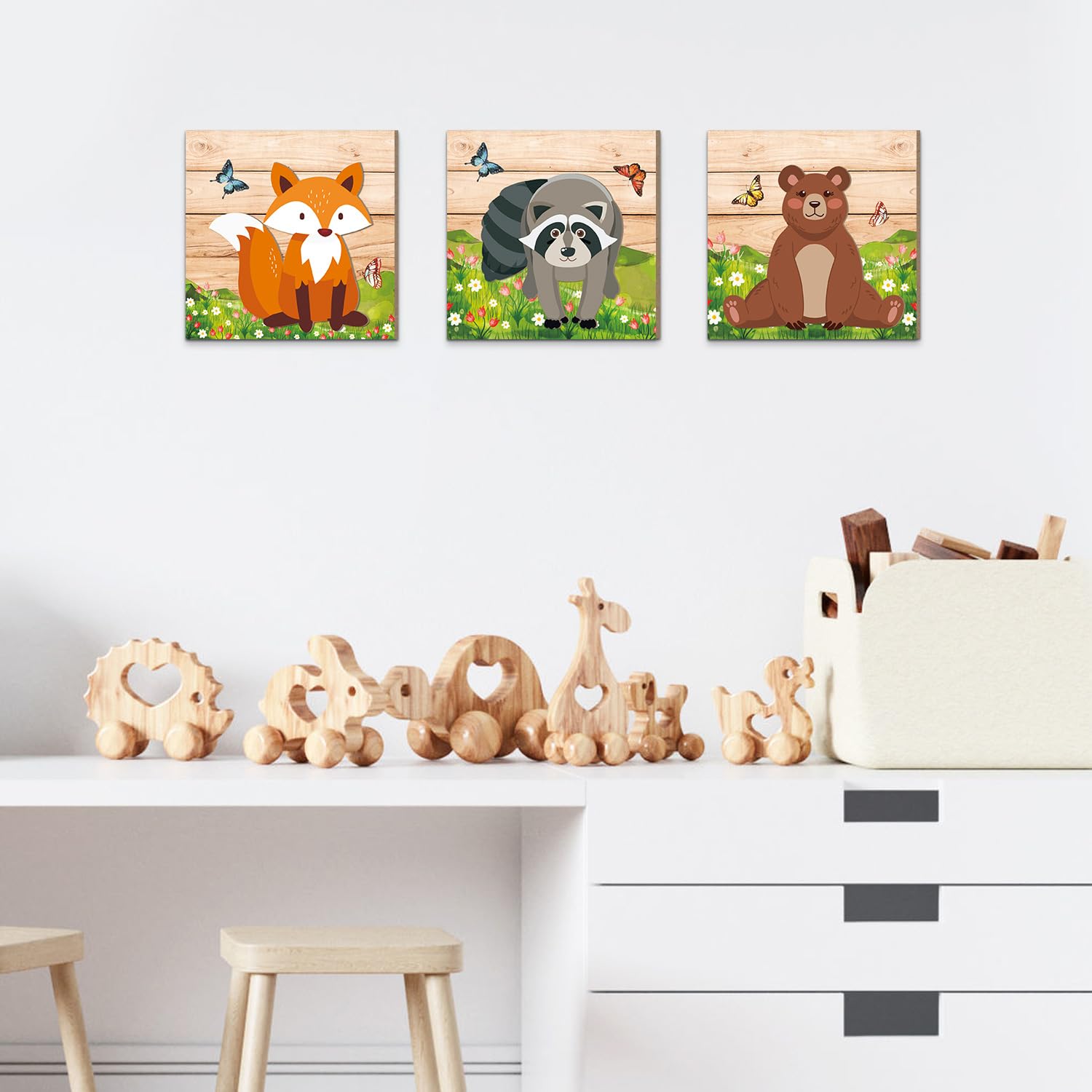 CAKIROTS 3D Woodland Nursery Decor for Bear Racoon and Fox Baby Boy Nursery Decor for Kids Bedroom, Baby Room Decor Gift