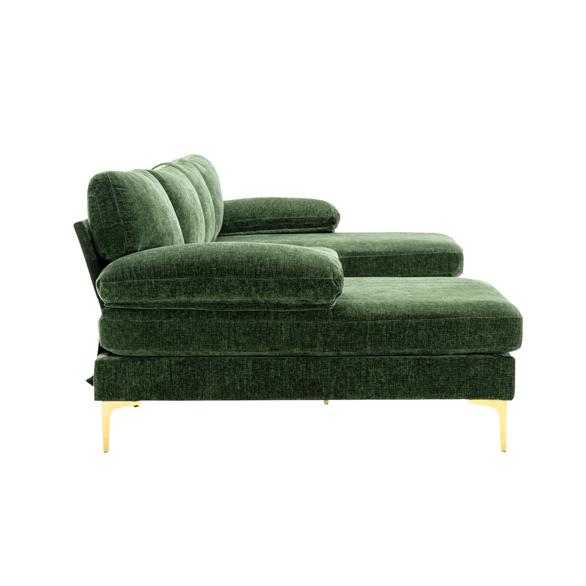 U Shaped Sectional Sofa with Double Extra Wide Chaise Lounge, 110.63" Soft Velvet Upholstery Couches with Solid Wood Frame, Detachable Cover & Armrest and Golden Color Metal Feet, Easy to Install