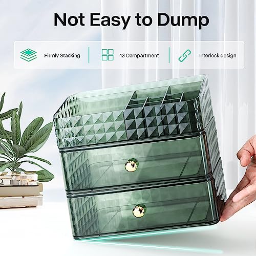 GORET Makeup Organizer for Vanity, Large Capacity Countertop Organizer with 2 Stackable Drawers for Cosmetics, Lipstick, Nail Polish, Jewelry, Makeup Brush, Ideal for Bedroom and Bathroom