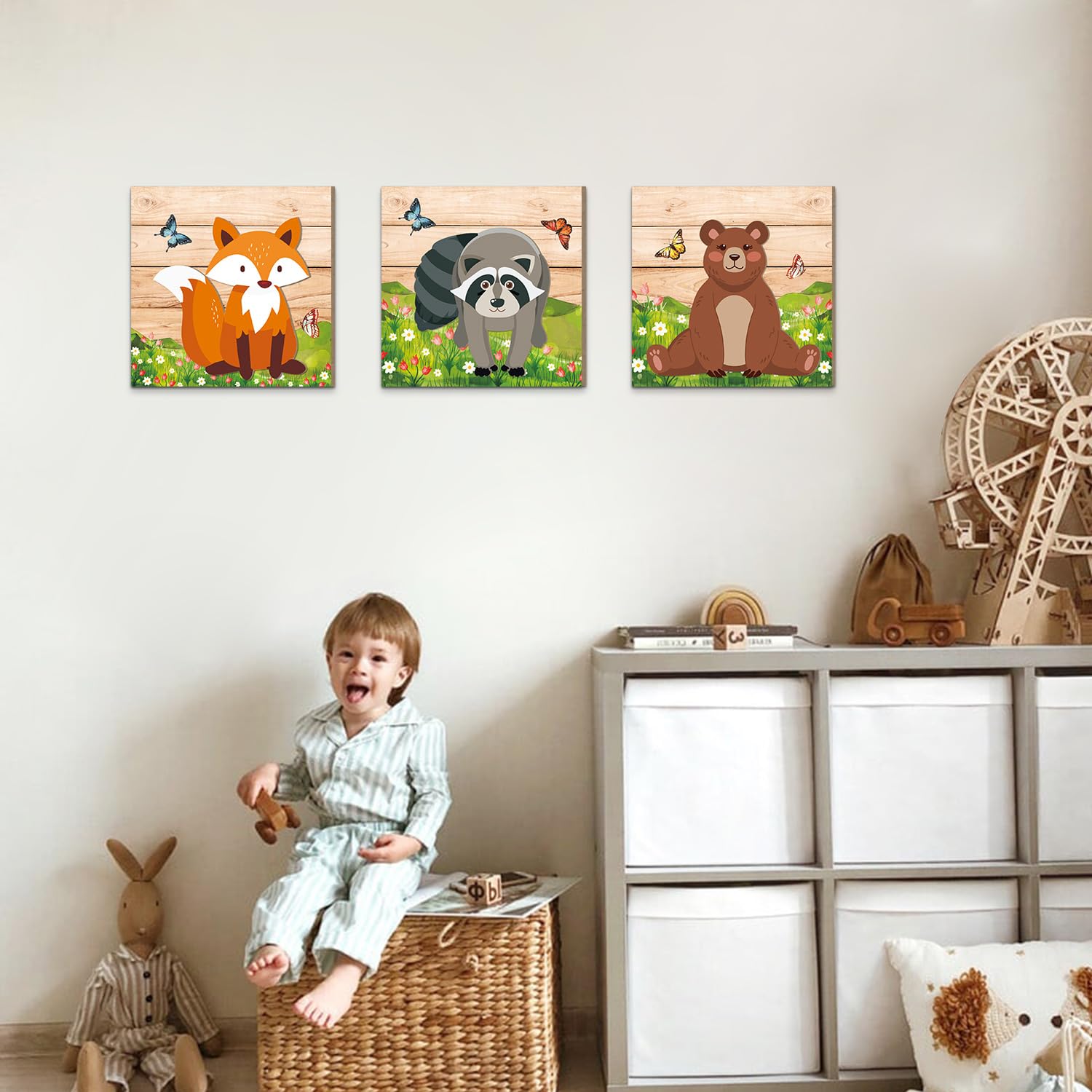 CAKIROTS 3D Woodland Nursery Decor for Bear Racoon and Fox Baby Boy Nursery Decor for Kids Bedroom, Baby Room Decor Gift
