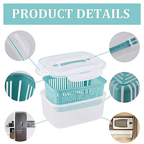 U/C Plastic Food Storage Containers, Fresh Vegetable Fruit Storage Containers for Refrigerator, Kitchen Produce Saver Container with a Draining Basket, BPA Free (5 Pack)