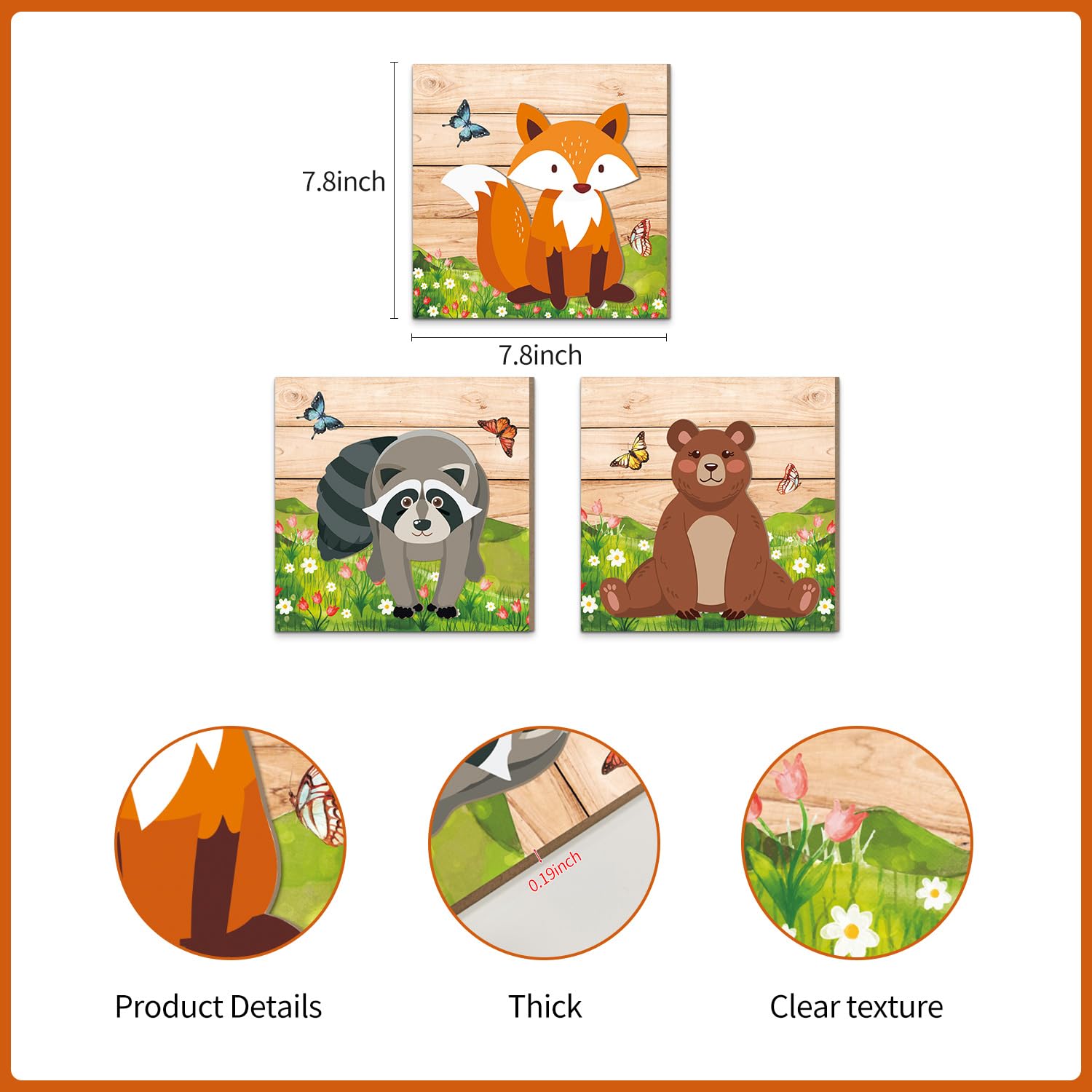 CAKIROTS 3D Woodland Nursery Decor for Bear Racoon and Fox Baby Boy Nursery Decor for Kids Bedroom, Baby Room Decor Gift