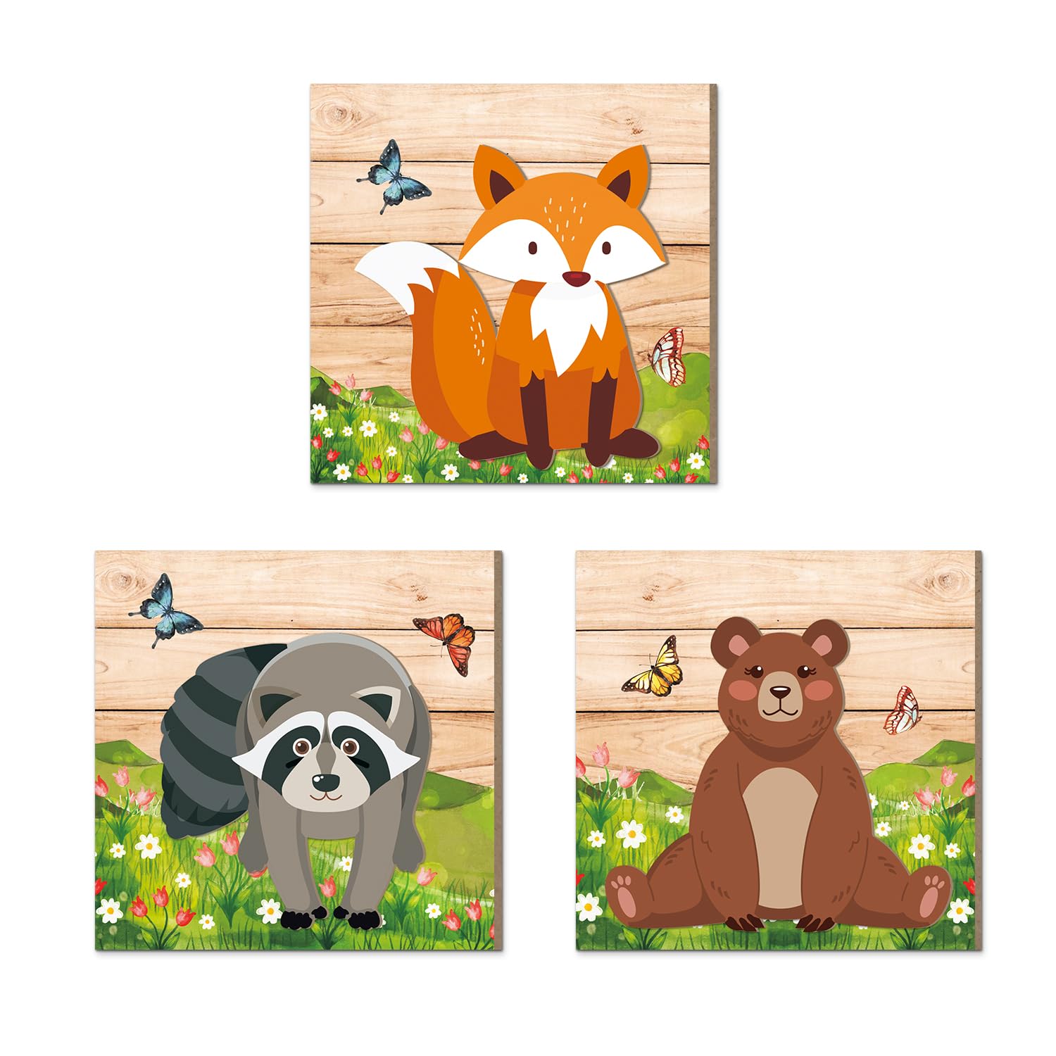 CAKIROTS 3D Woodland Nursery Decor for Bear Racoon and Fox Baby Boy Nursery Decor for Kids Bedroom, Baby Room Decor Gift