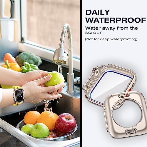 (2 in 1) Tensea for Waterproof Apple Watch Screen Protector Case Series 9 8 7 45mm【Apple Watch Ultra Style Case】, iWatch Protective Face Cover Look Like Ultra with Tempered Glass Film for Women Men