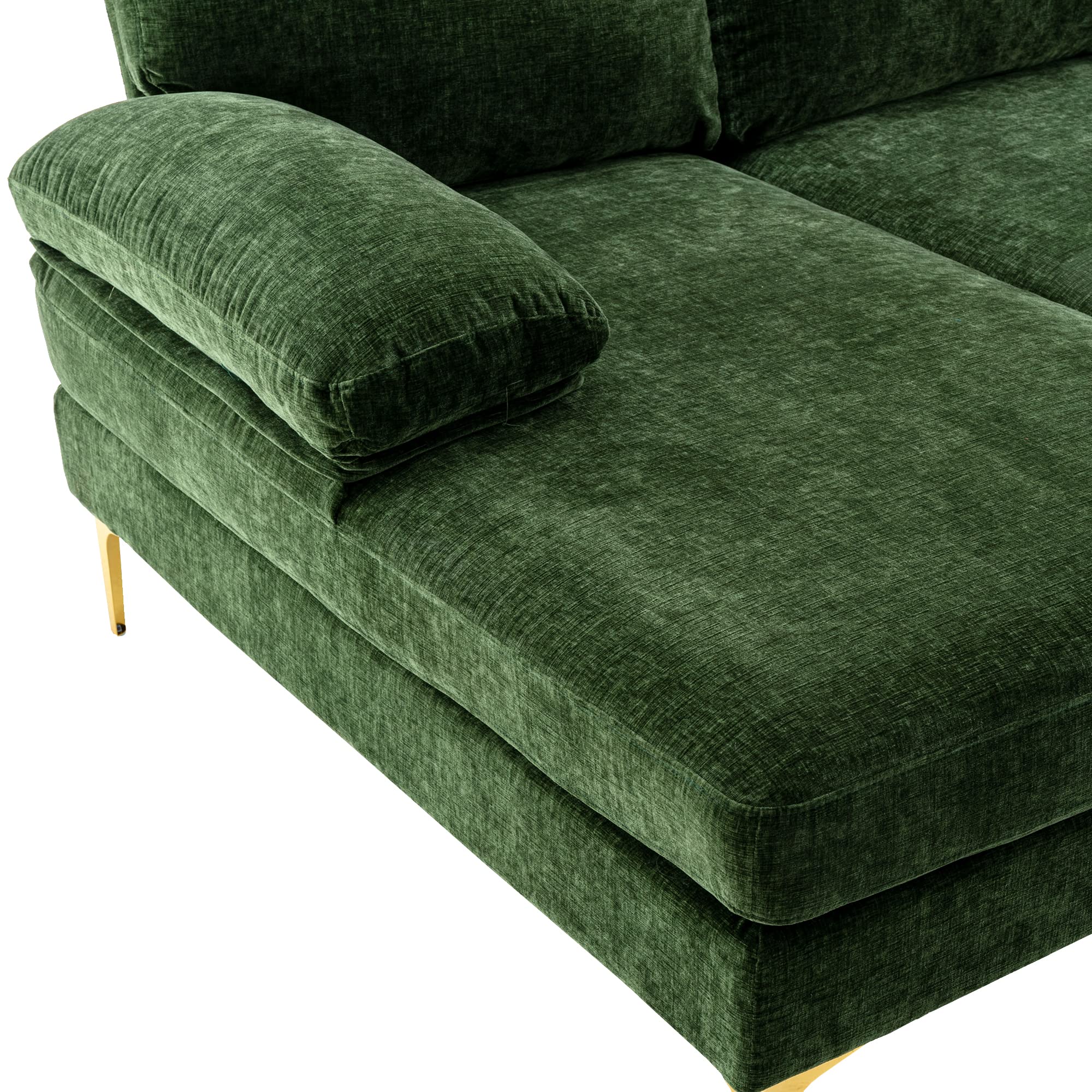 U Shaped Sectional Sofa with Double Extra Wide Chaise Lounge, 110.63" Soft Velvet Upholstery Couches with Solid Wood Frame, Detachable Cover & Armrest and Golden Color Metal Feet, Easy to Install