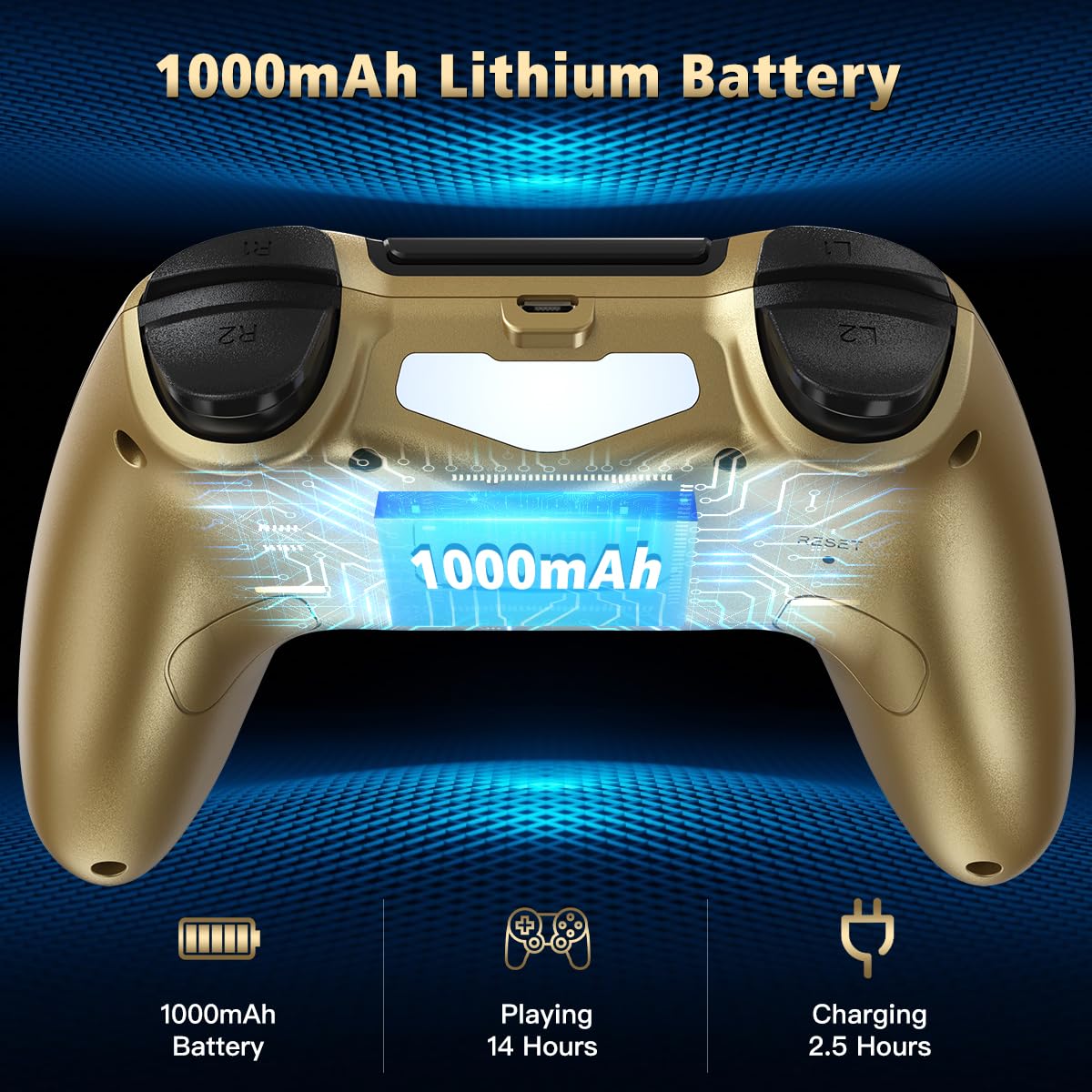 FASIGO Wireless PS4 Controller, Compatible with PS4/Slim/Pro Consoles and PC, Gold+Black