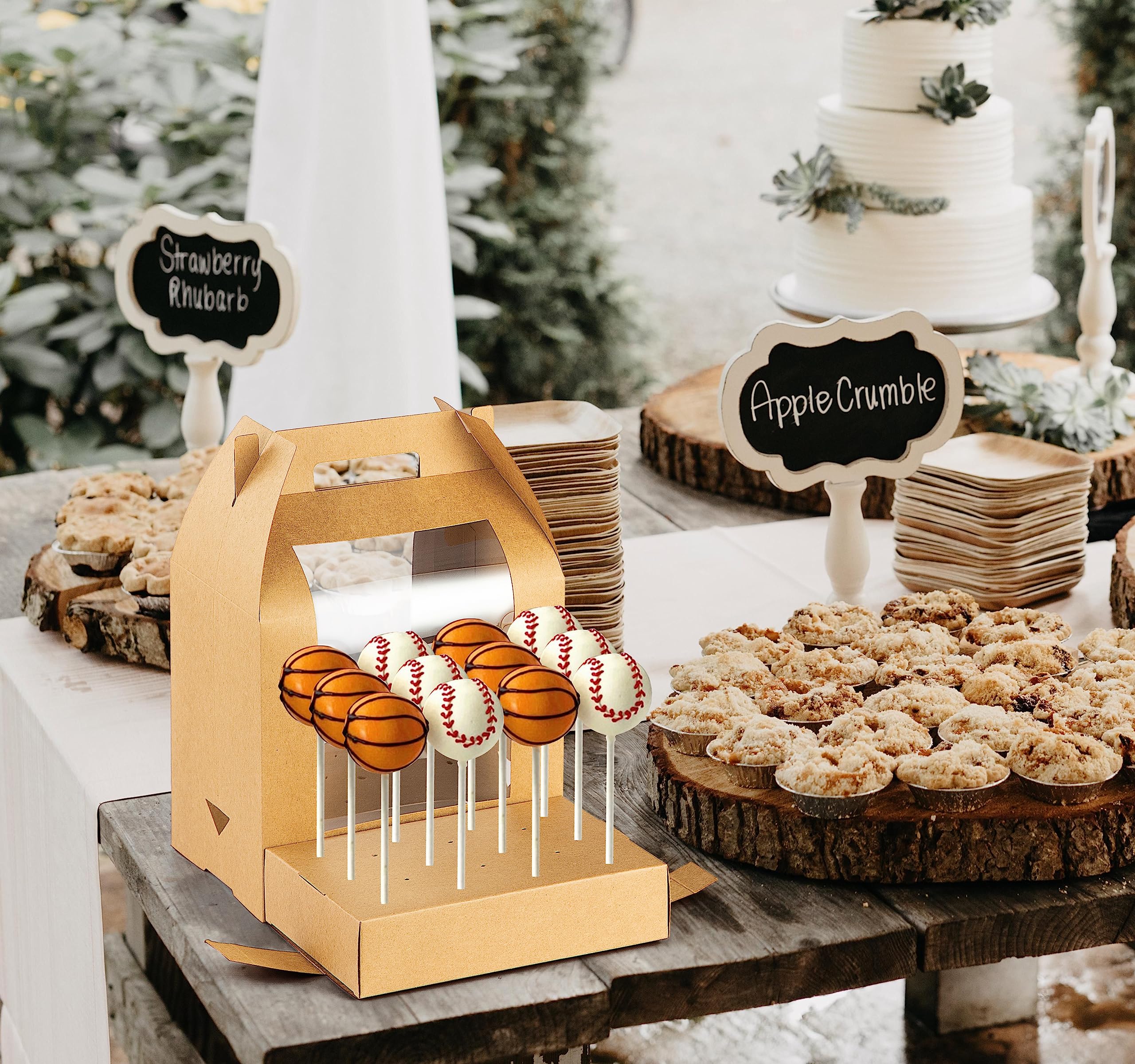 Hzzycaxli 6 Pcs Portable Cake Pop Packaging Box White Cake Pop Holder Cake Pop Stand 18 Holes 8.7 x 5.9 x 11.8 Inches with Clear Window Displaying Small Cake Box for Lollipops (Kraft paper)