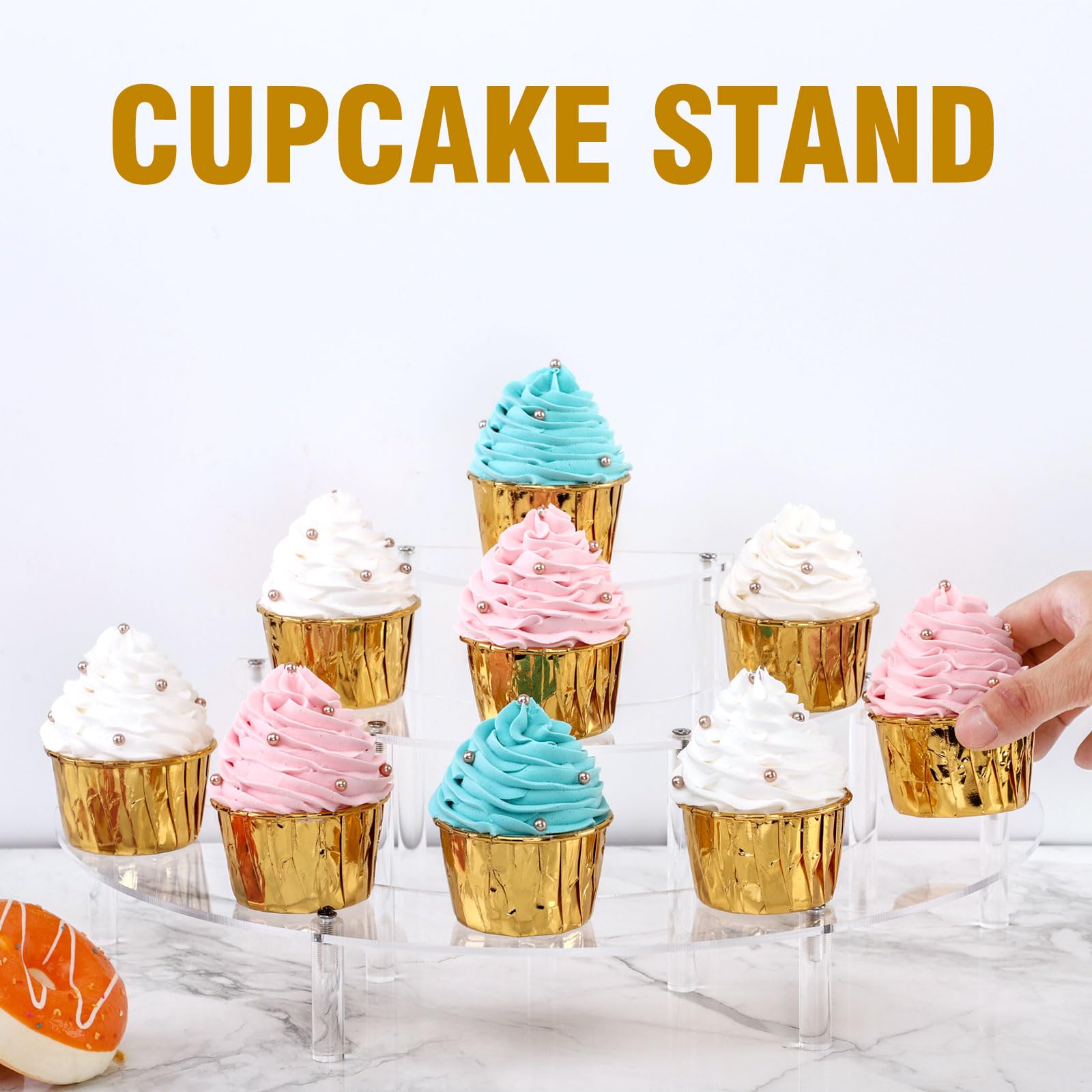 Anglelife 2 Set, Half Moon Acrylic Display Risers, 3 Tier Clear Perfume Stand Organizer, Cupcake Stand Risers, Dessert Stand, Clear Shelf Risers Display Stand for Food, Amiibo Funko POP Figure