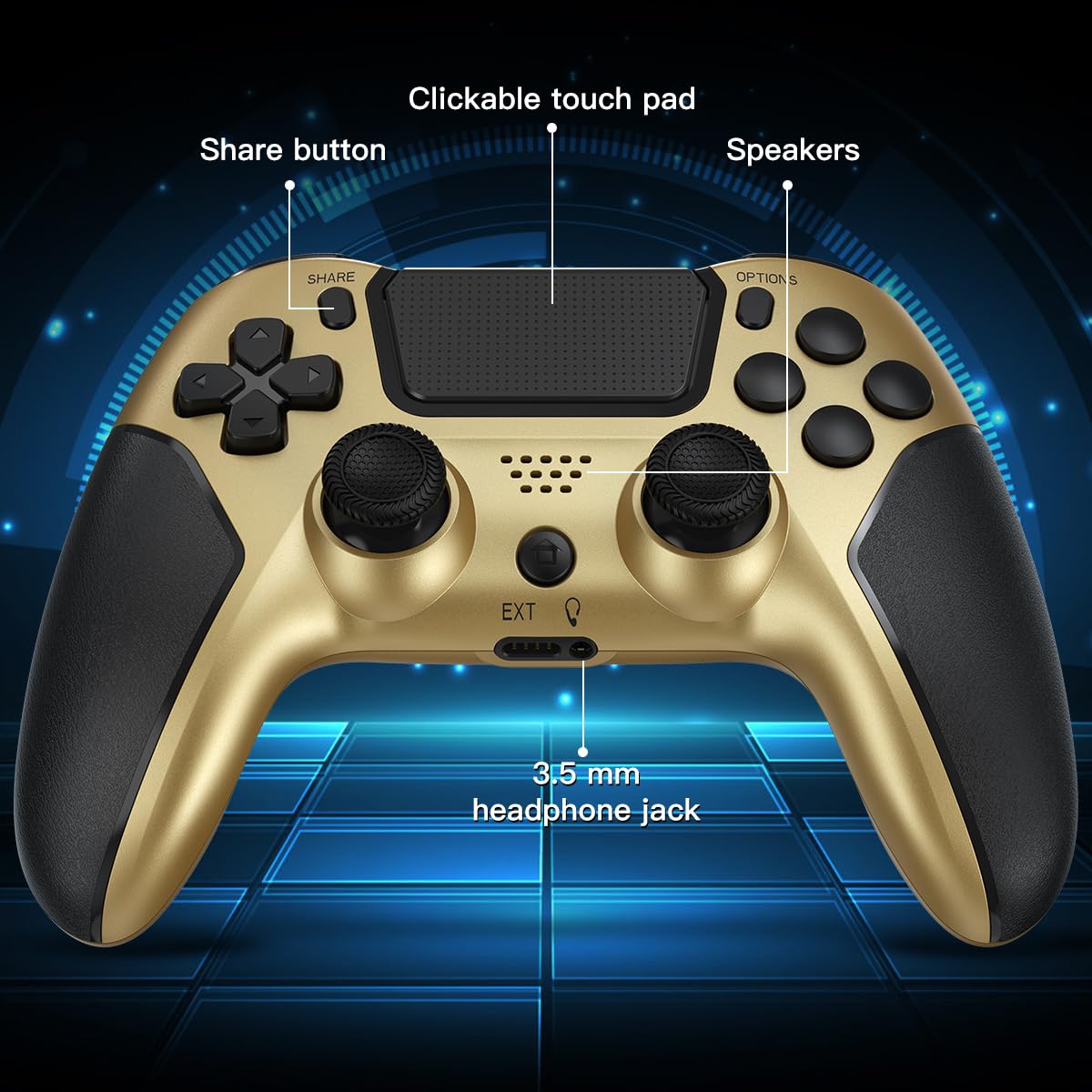 FASIGO Wireless PS4 Controller, Compatible with PS4/Slim/Pro Consoles and PC, Gold+Black