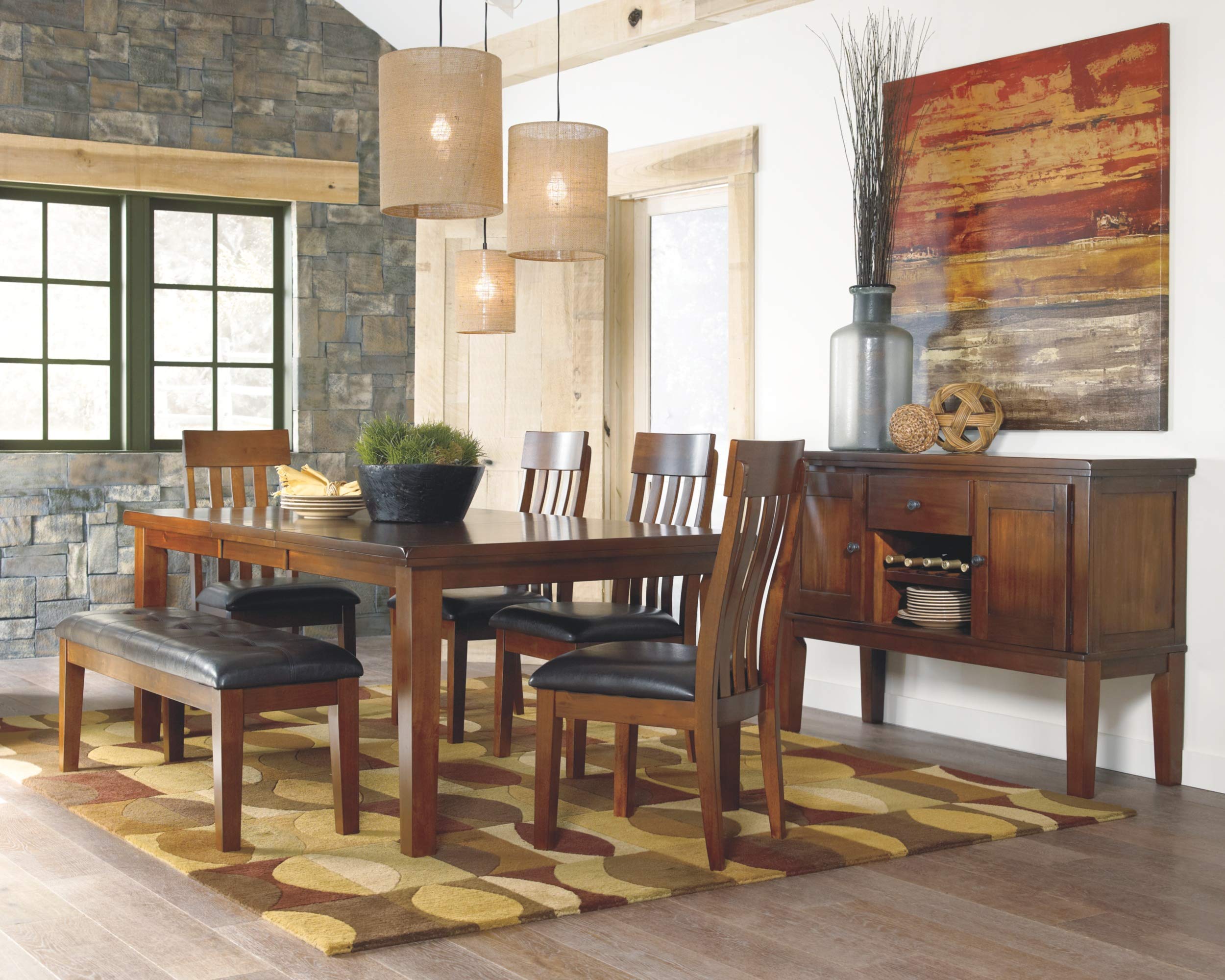 Signature Design by Ashley Ralene Traditional Dining Room Extension Table, Medium Brown & Ralene Tufted Upholstered Dining Room Bench, Medium Brown