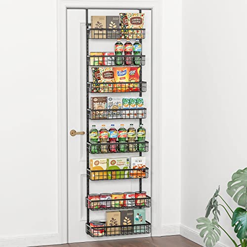 Over the Door Pantry Organizer, 8-Tier Adjustable Metal Baskets Pantry Door Organizer, Over Door Organizer Storage with Detachable Frame, Space Saving Hanging Spice Rack for Kitchen Pantry Door(Black)