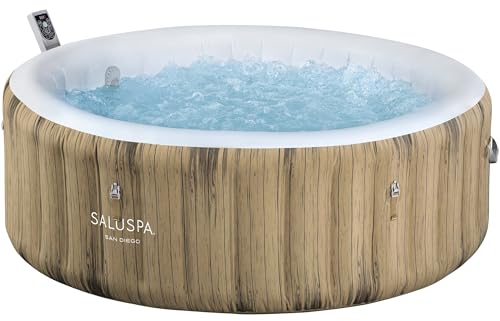 Bestway SaluSpa San Diego UltraFit EnergySense Inflatable Hot Tub Spa (77" x 26") | Portable Hot Tub with Energy-Efficient Cover and Built-in Pump | Fits Up to 4-6 Persons | Brown Wood