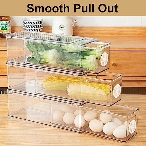 LALASTAR 2 Pack Refrigerator Organizer Bins with Pull-out Drawer, Stackable Kitchen Pantry Organizers and Storage with Freshness Timer, Clear Acrylic Freezer Organizer Drawer, Small