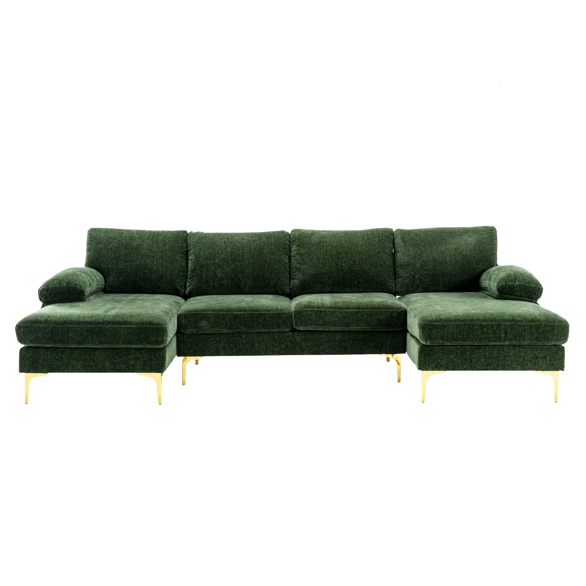 U Shaped Sectional Sofa with Double Extra Wide Chaise Lounge, 110.63" Soft Velvet Upholstery Couches with Solid Wood Frame, Detachable Cover & Armrest and Golden Color Metal Feet, Easy to Install