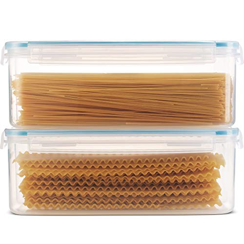 Komax Biokips Pasta Storage Containers w/Locking Lids (Set of 2) Airtight Food Storage Containers for Pantry - Pasta Containers for Organizing Pantry - Dishwasher Safe Canister Set (11.5 x 3.5 x 4.3)