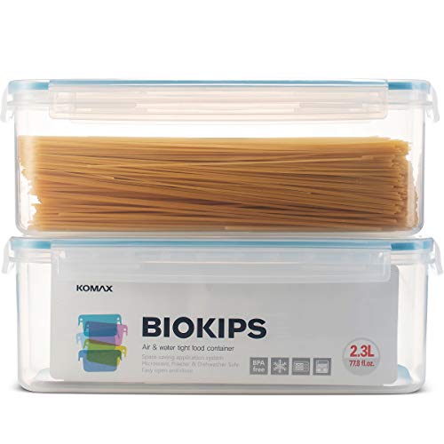 Komax Biokips Pasta Storage Containers w/Locking Lids (Set of 2) Airtight Food Storage Containers for Pantry - Pasta Containers for Organizing Pantry - Dishwasher Safe Canister Set (11.5 x 3.5 x 4.3)