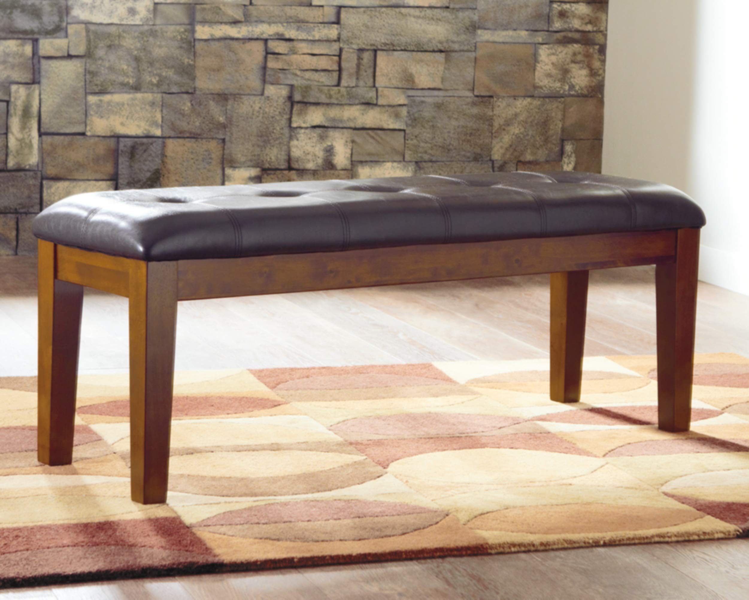 Signature Design by Ashley Ralene Traditional Dining Room Extension Table, Medium Brown & Ralene Tufted Upholstered Dining Room Bench, Medium Brown