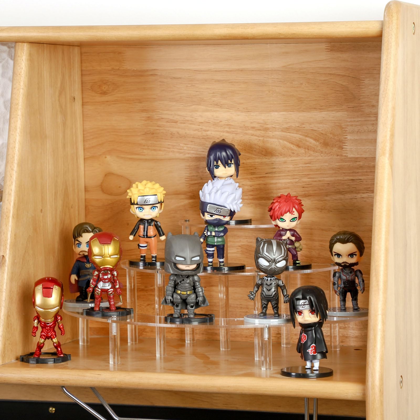 Anglelife 2 Set, Half Moon Acrylic Display Risers, 3 Tier Clear Perfume Stand Organizer, Cupcake Stand Risers, Dessert Stand, Clear Shelf Risers Display Stand for Food, Amiibo Funko POP Figure