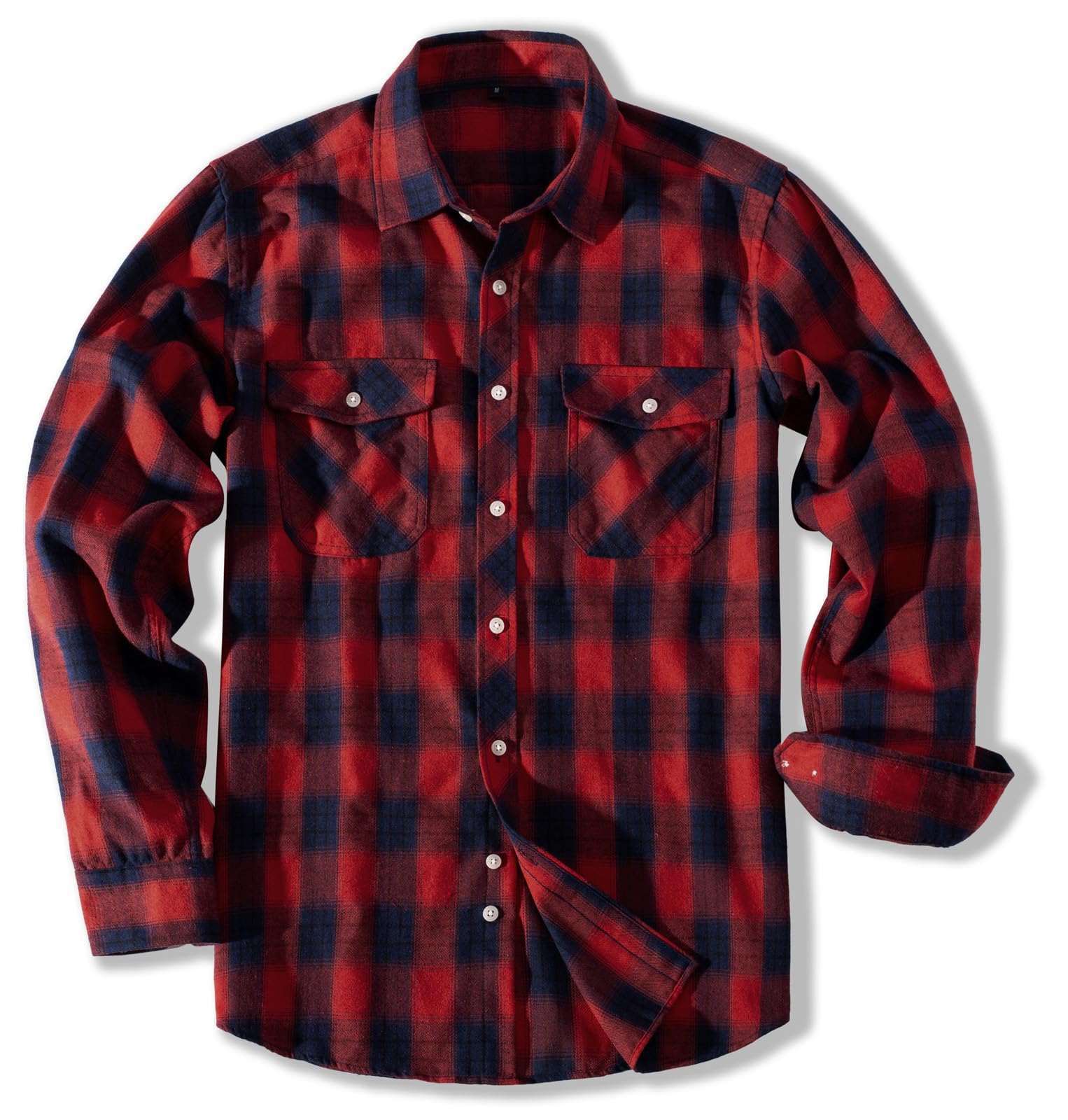 PJ PAUL JONES Mens Casual Button Down Shirts Flannel Plaid Cotton Regular Fit Long Sleeve Shirts Red Large