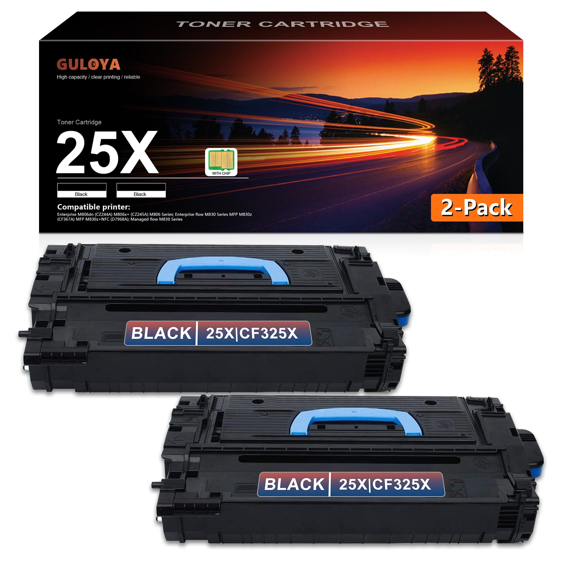 2-Pack (with Chip) Black Toner 25X | CF325X Toner Cartridge Compatible Replacement for HP 25X Toner Enterprise M806dn M806x+ M806 Series Enterprise Flow M830 Series Printer