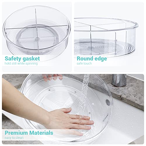 Lazy Susan Turntable, Ohuhu 2 Pack Lazy Susan Organizer 12" & 10.4'' Round Plastic Clear Lazy Susans Spice Rack Non-Skid Turntable Organizer with 2 Division Plate for Cabinet Pantry Fridge Countertop