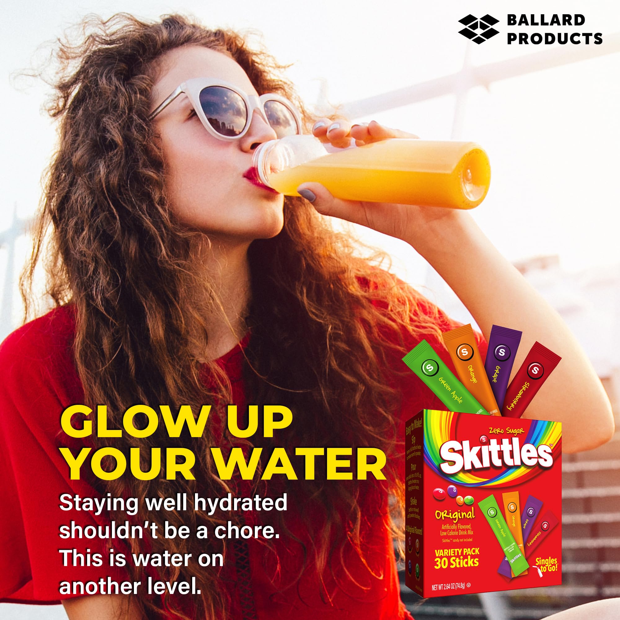 Skittles Drink Mix Bulk Pack of 3 Boxes - Original, Tropical, and Wild Berry - 90 Count of Skittles Water Flavor Packets - Sugar Free Drink Mix Bundle with Ballard Products Moist Towelette
