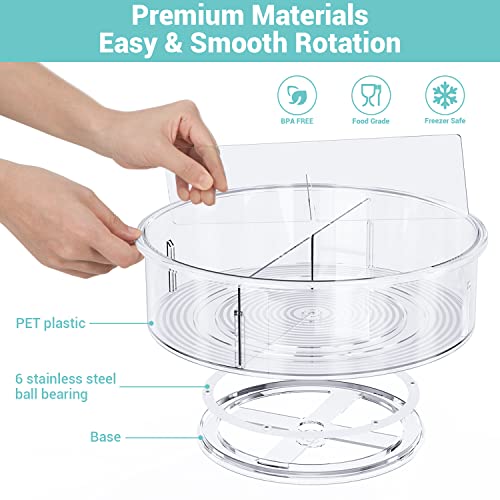 Lazy Susan Turntable, Ohuhu 2 Pack Lazy Susan Organizer 12" & 10.4'' Round Plastic Clear Lazy Susans Spice Rack Non-Skid Turntable Organizer with 2 Division Plate for Cabinet Pantry Fridge Countertop