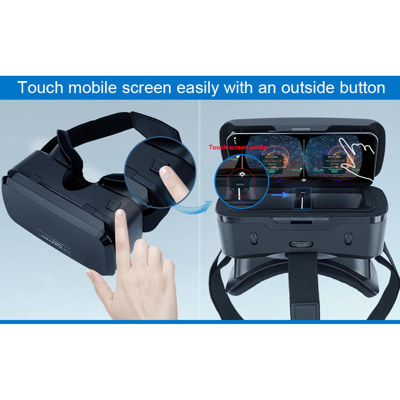 Cell Phone Virtual Reality headsets VR Headsets for Phone 3D Glasses Helmets VR Goggles for TV Movies Video Games Compatible to iOS Android Support 4.7” to 7.3” Mobile Screen with Controller (BR95)