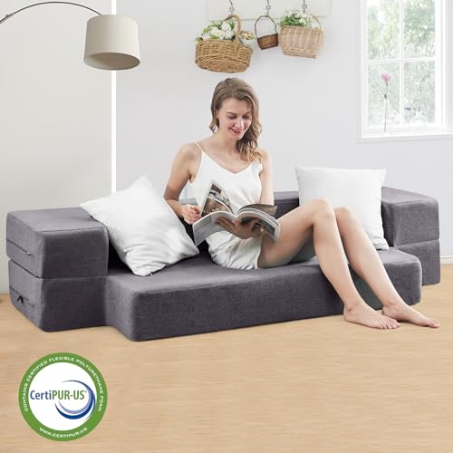 ILPEOD 8 Inch Memory Foam Fold Out Sofa Bed, Washable Cover Sleeper Convertible Futon Mattress for Bedroom Living Room Guest Bed