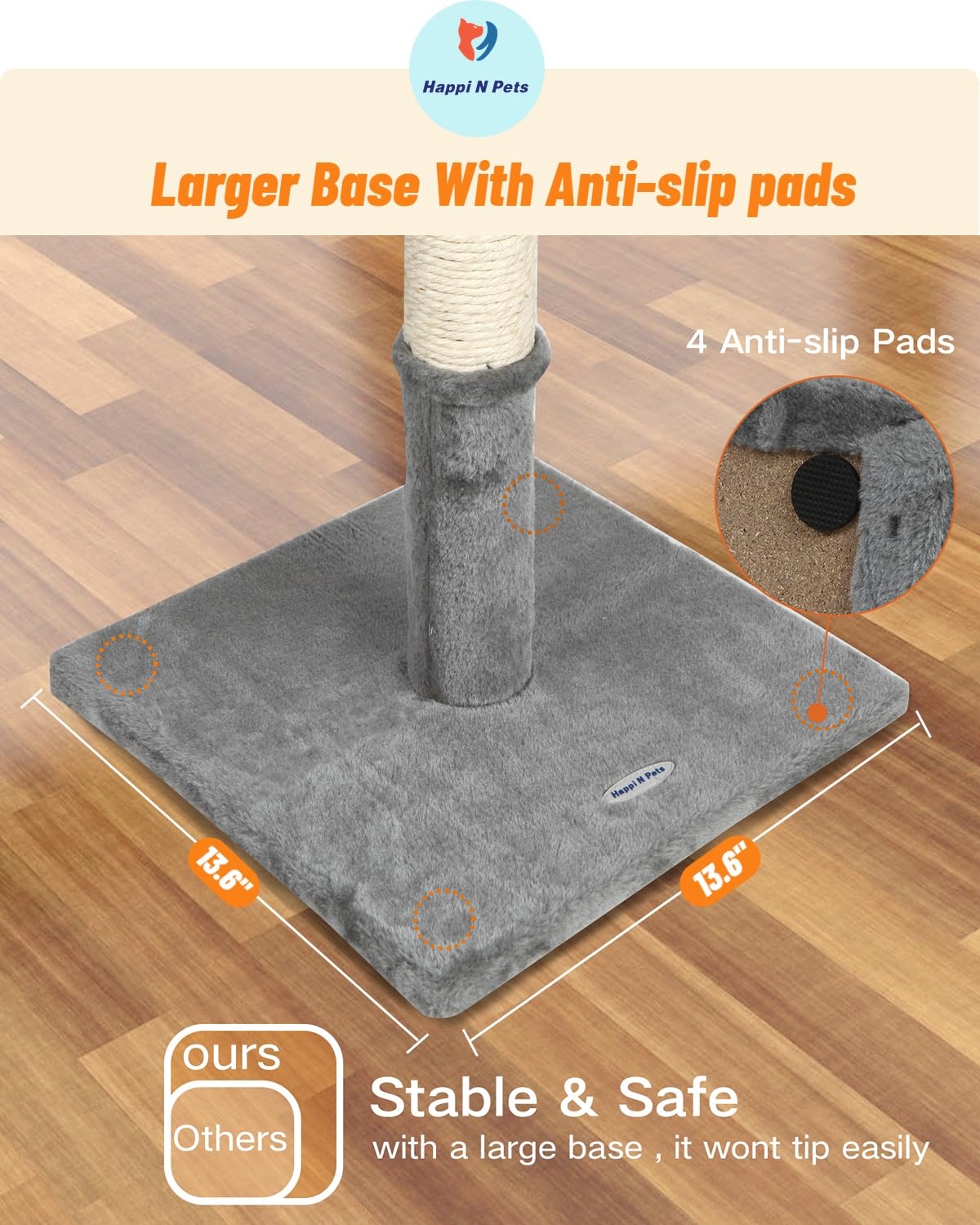 Happi N Pets 22" Cat Scratching Posts for Indoor Cats, Carpet Cat Scratch Post, Sisal Cat Scratcher, Cat Post with Rotatable Hanging Balls & Stable Base, Cat Scratchers for Kittens-Light Gray