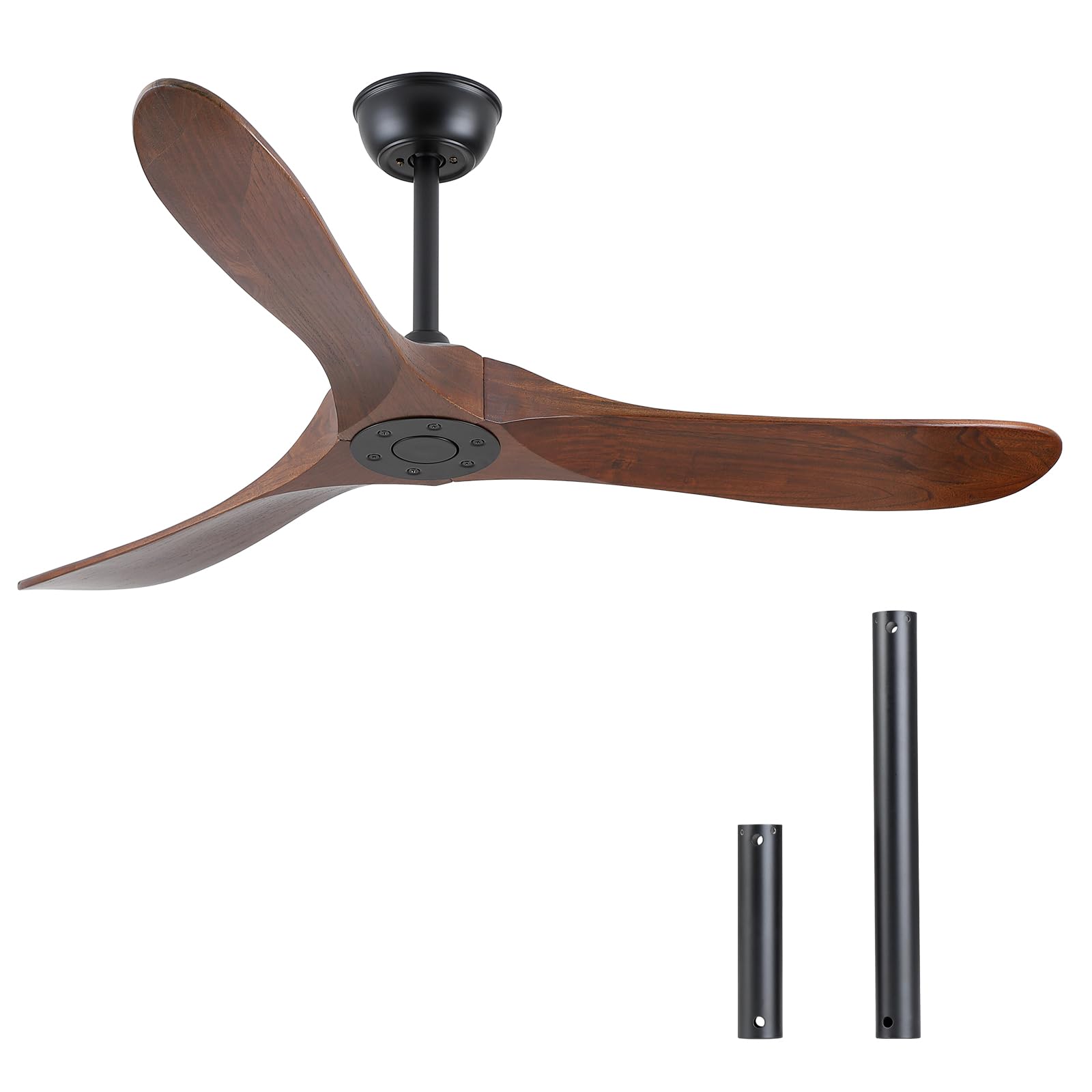 DefinElegant Walnut Wood 52" Ceiling Fan, 6-Speed, Reversible 3 Blades, Timed Shutdown, Silent DC Motor, for Bedroom, Porch