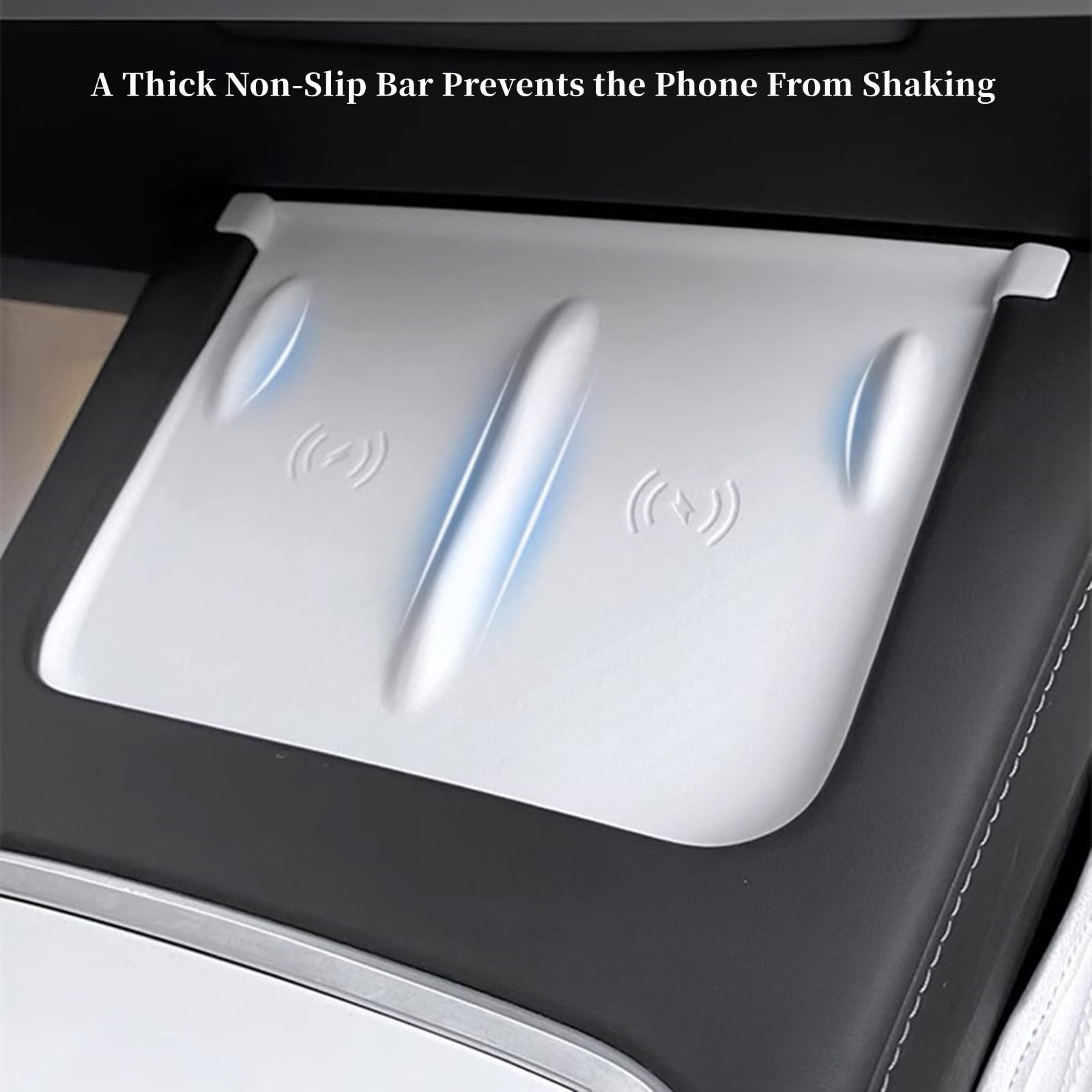 HNCYHX Center Console Wireless Charging Mat for Tesla Model 3 Model Y 2021-2023 ，Carbon Fiber Pattern Wireless Charging Silica Gel Mat Decoration Interior Car Accessories (White)