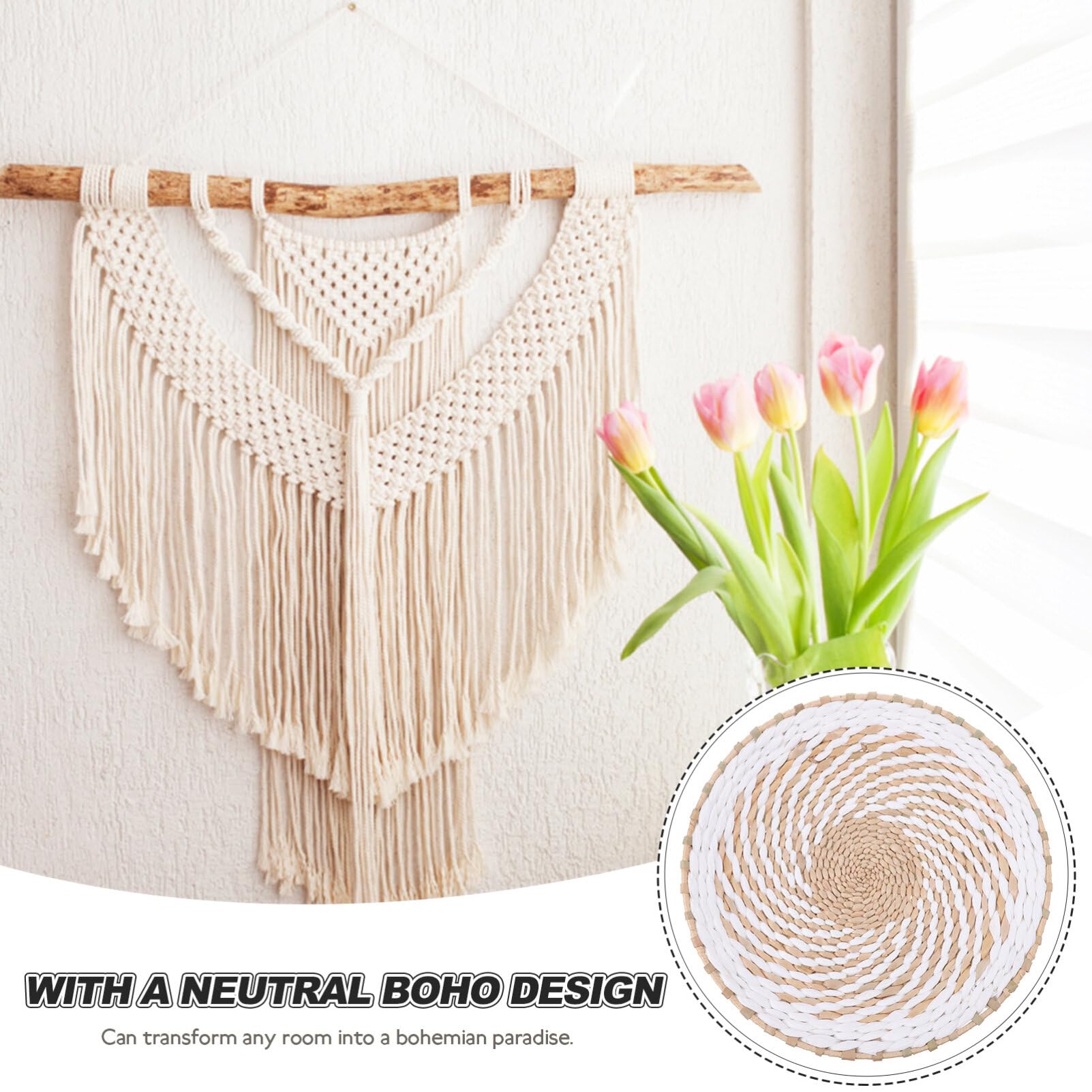 Kichvoe Woven Wall Hanging Baskets Decorative Rattan Basket Rattan Basket Wall Decor Wall Basket Decor Unique Wall Decor Woven Wall Plate Decor Basket Wall Art Grass Round Wall Decoration