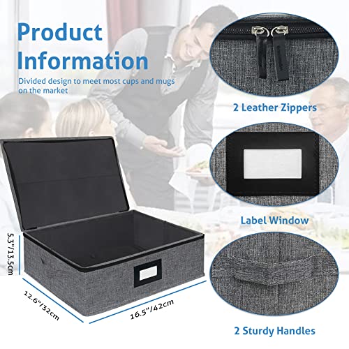 homyfort Platter Storage Case Stackable-China Storage Containers,with Hard Lid Height of 5.3'' and Quilted and Padded Surfaces - Structured Top, Bottom and Sides,4 Felt Dividers Included(Dark Grey)