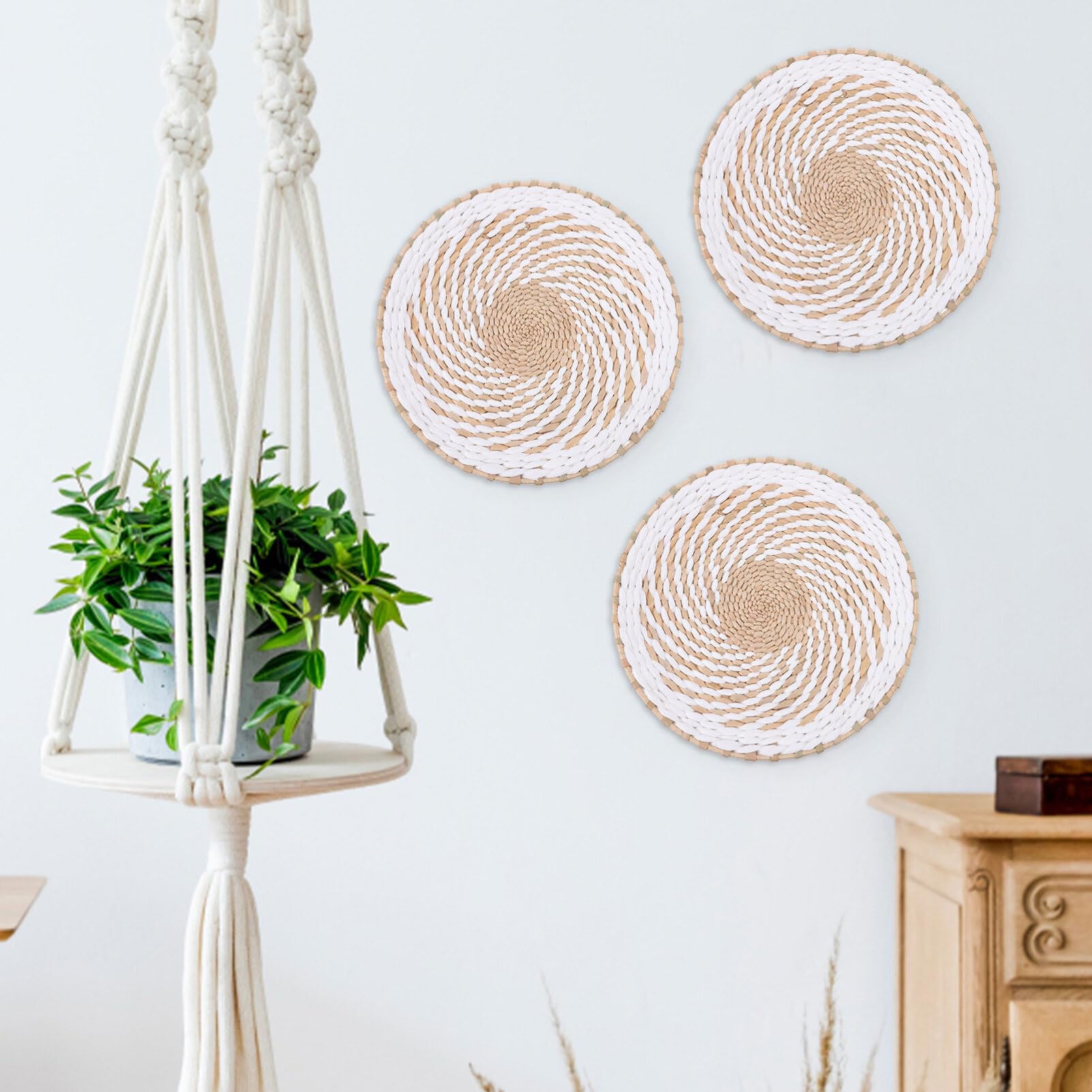 Kichvoe Woven Wall Hanging Baskets Decorative Rattan Basket Rattan Basket Wall Decor Wall Basket Decor Unique Wall Decor Woven Wall Plate Decor Basket Wall Art Grass Round Wall Decoration