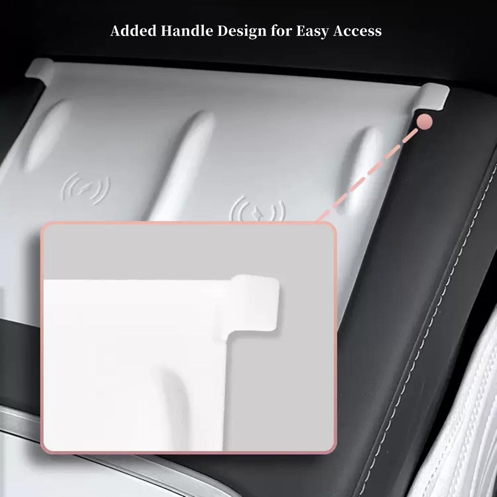 HNCYHX Center Console Wireless Charging Mat for Tesla Model 3 Model Y 2021-2023 ，Carbon Fiber Pattern Wireless Charging Silica Gel Mat Decoration Interior Car Accessories (White)